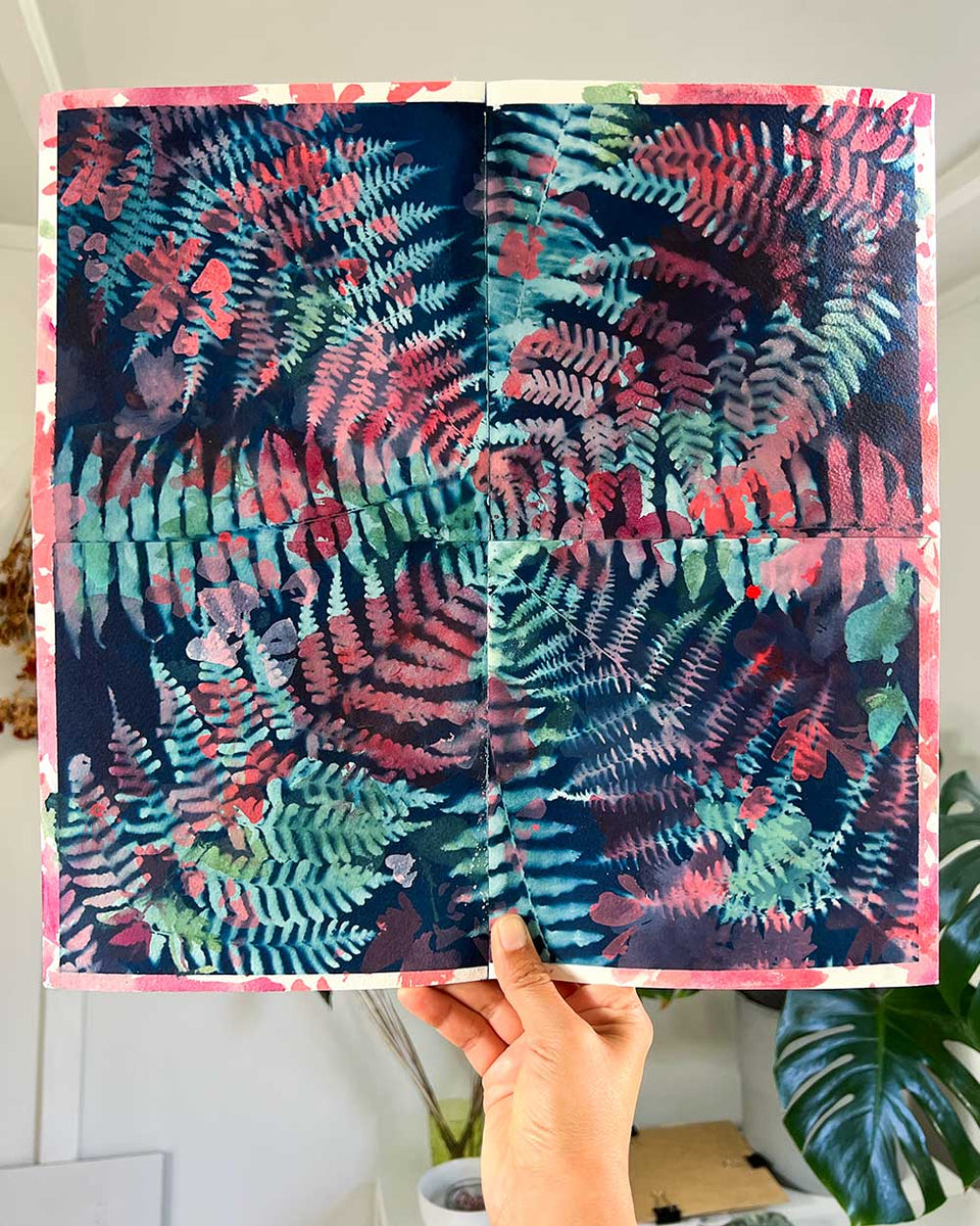 Groovy Ferns | Cyanotype on Floral Watercolor by Ingrid Sanchez ...