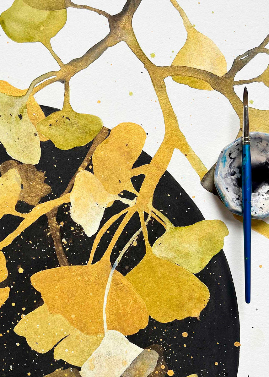 Ginkgo Leaves Under the Starry Sky, Original Art | Ingrid Sanchez ...